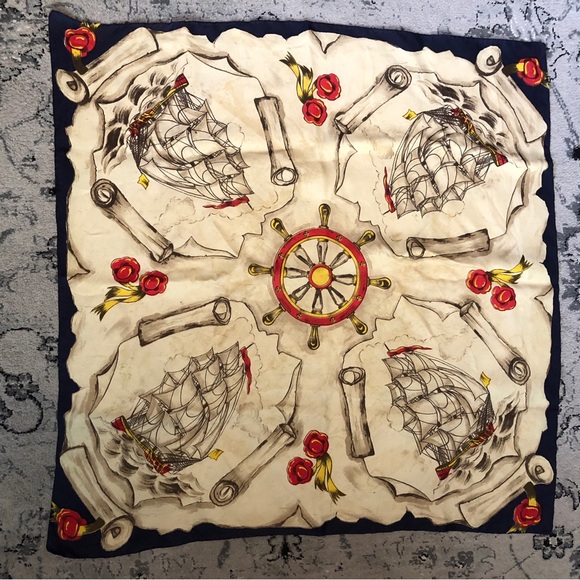 Vintage | Accessories | Vintage Nautical Themed Lightweight Silk Twill ...